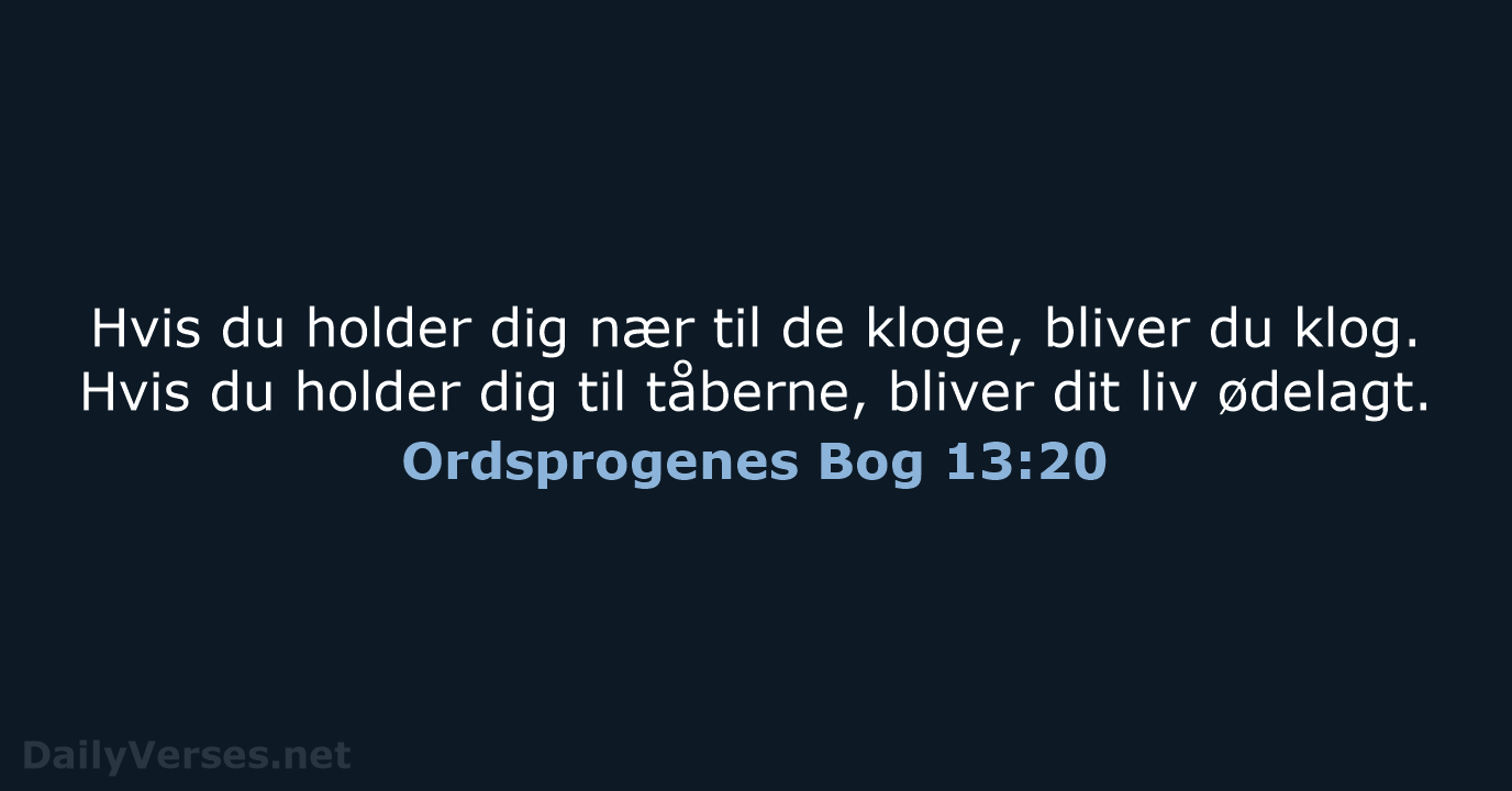 Ordsprogenes Bog 13:20 - Bibelvers - DailyVerses.net